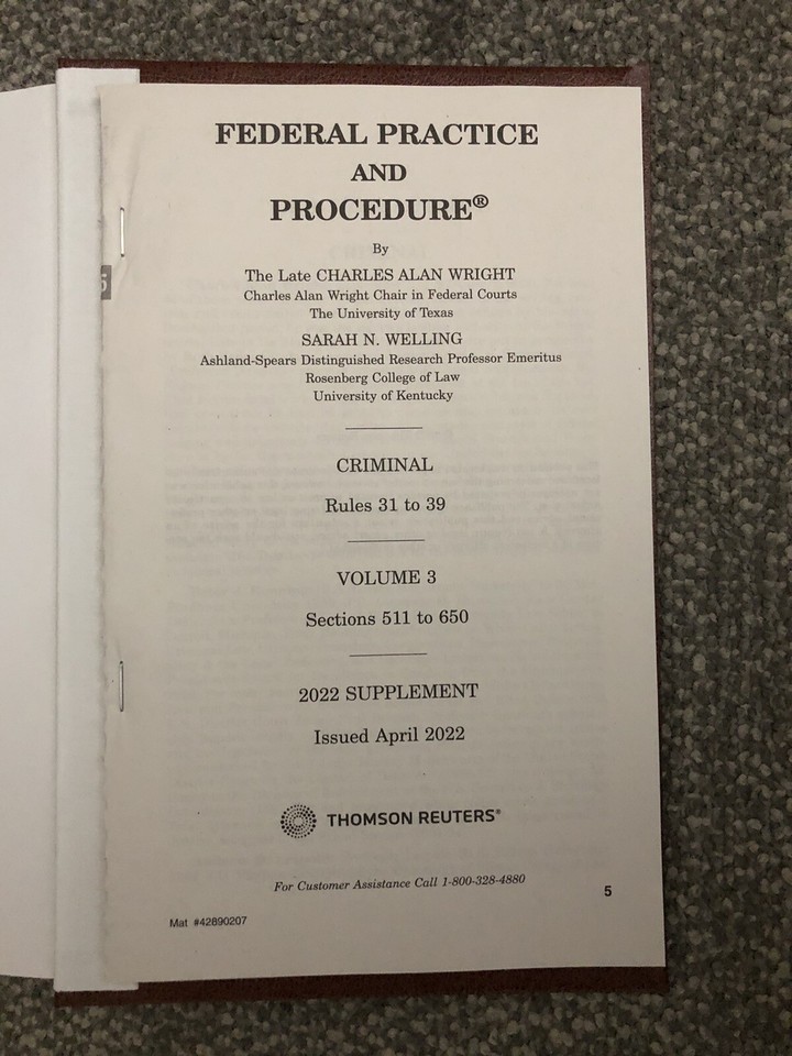 Federal Practice and Procedure Wright /Welling Criminal 4th Sections ...