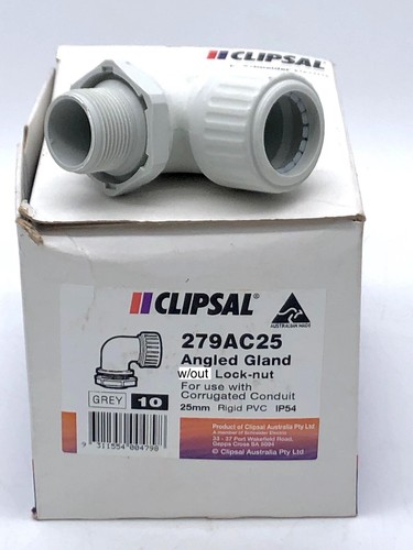 Clipsal 279AC25 Angle Gland Excluding Lock Nut 25mm Grey x10 pcs | eBay ...