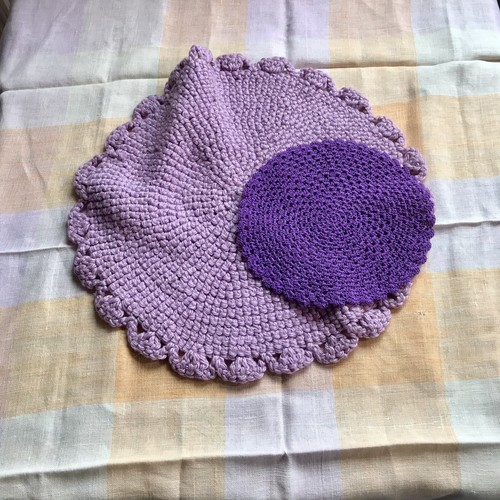 Vtg MCM Hand Made USA Crochet Lilac Purple Dollie Table Cloth Linen 60s ...