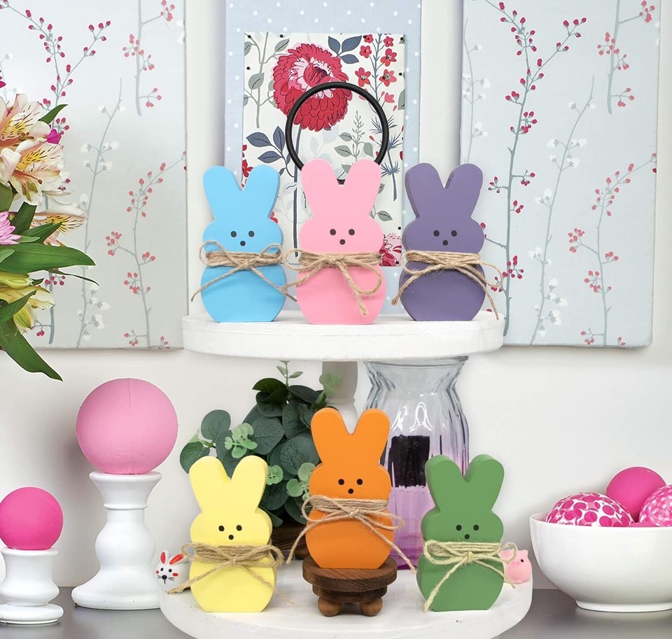 Easter Decorations - 6PCS Wood Bunny Peeps Easter Tiered Tray Decor ...