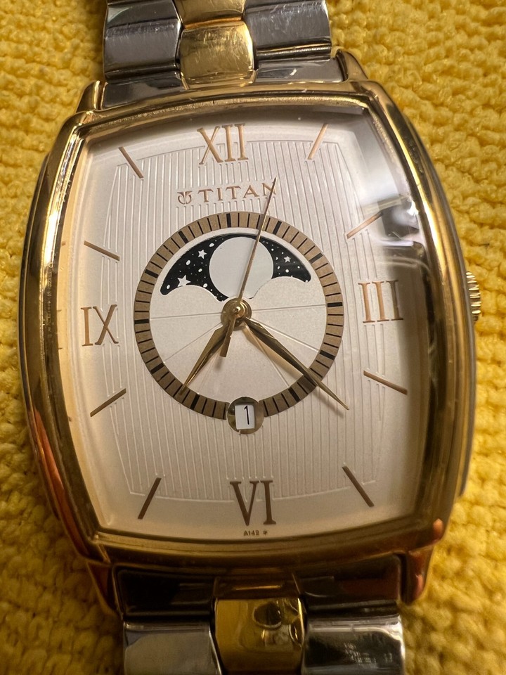 STUNNING AND GORGEOUS WOMEN'S TITAN MOON FACE WATCH W/DATE 2-TONE MODEL ...