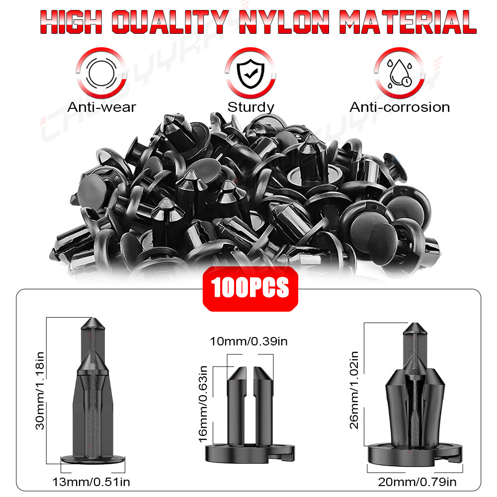 100Pcs 10mm Hood Fender Push Rivets Retainer Fasteners Clips For Honda ...