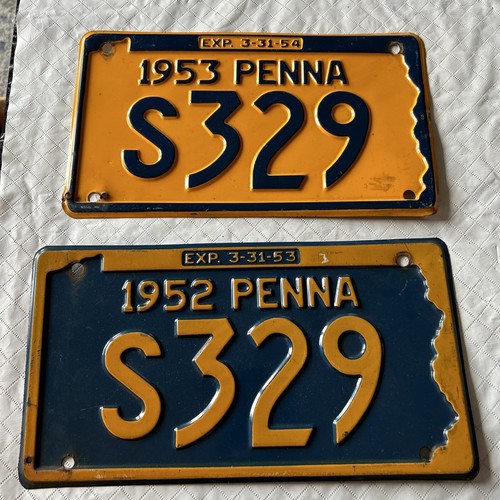 Vintage Set Sequential Pa License Plates 1953/1952 # “S329” | eBay