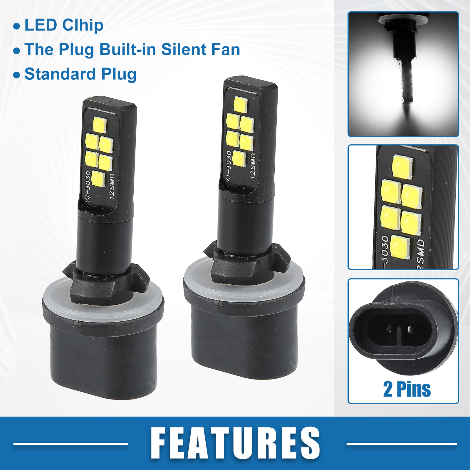 880 Fog Lights Bulbs High Power 12 3030 Chips Auto LED Lamp Bright (Set ...