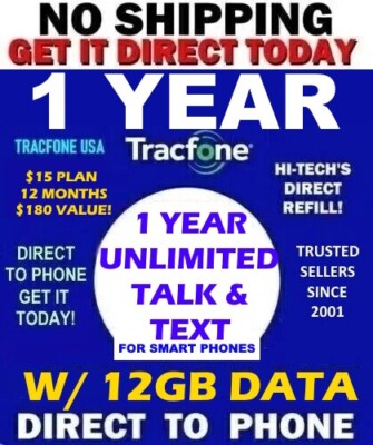TracFone 1 YEAR UNLIMITED TALK/TEXT +12 GB DATA 💗 GET IT TODAY! | eBay