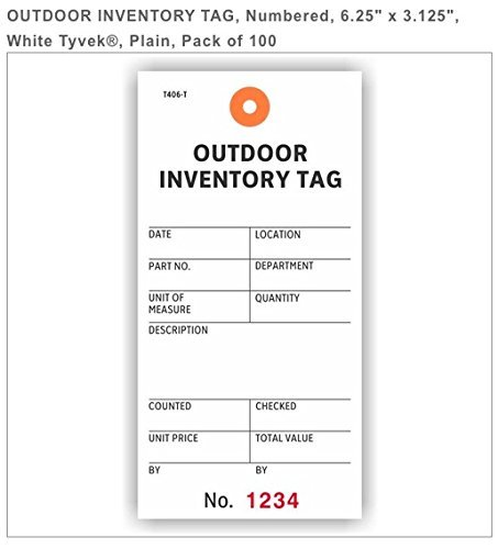 OUTDOOR INVENTORY TAG, Numbered, 6.25" x 3.125", White Tyvek®, Plain ...