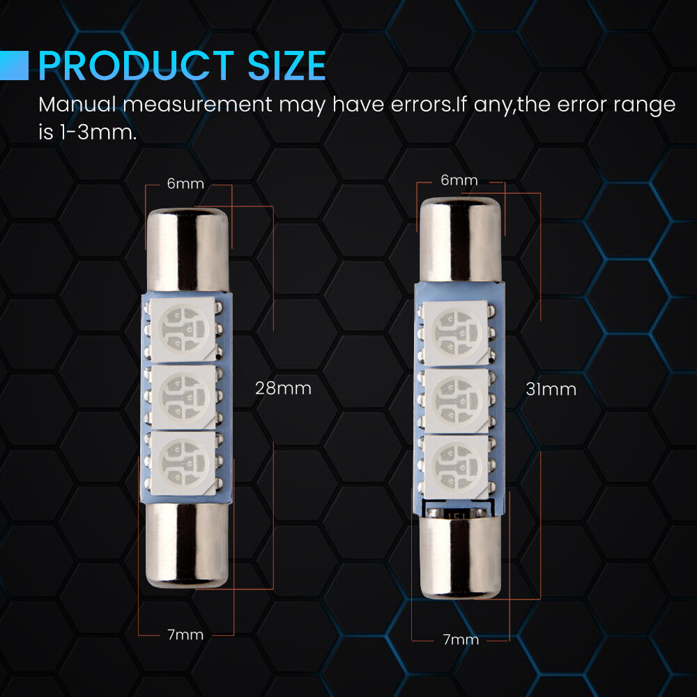 100Pcs 28mm/31mm 6641 6614F LED Bulb For Sun Visor Vanity Mirror Fuse ...