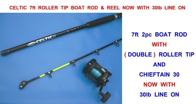 CELTIC 7ft DOUBLE ROLLER TIP BOAT ROD+CHIEFTAIN 30 MULTIPLIER REEL ...