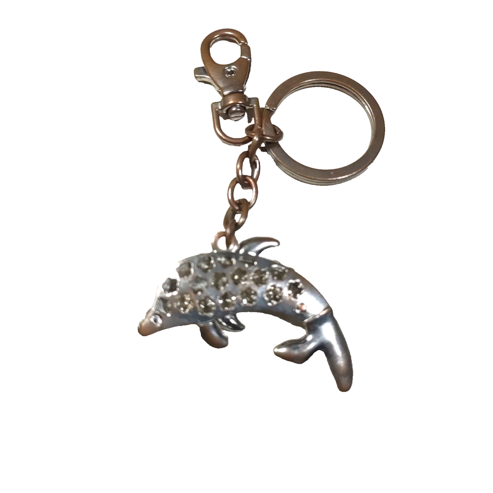 Dolphin Rhinestone Blue Clear Metal Keychain Purse Clip Silver Bronze ...