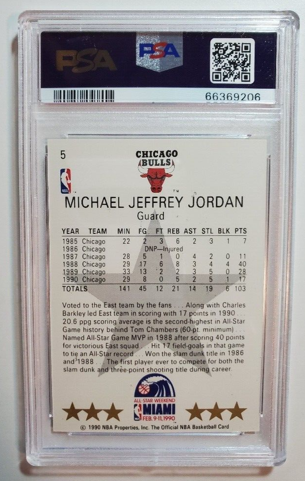 ERROR MICHAEL JORDAN SLAM DUNK CARD #5 1990 NBA HOOPS ALL STAR EAST PSA ...