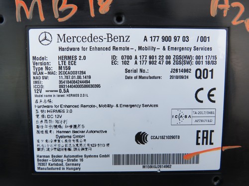 2018 MERCEDES A CLASS A200 W177 COMMUNICATION CONTROL ECU A1779009703 ...