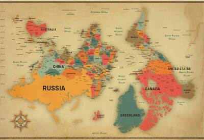 The World Upside Down Map Poster Geography Upsidedown Globe Wall Art ...