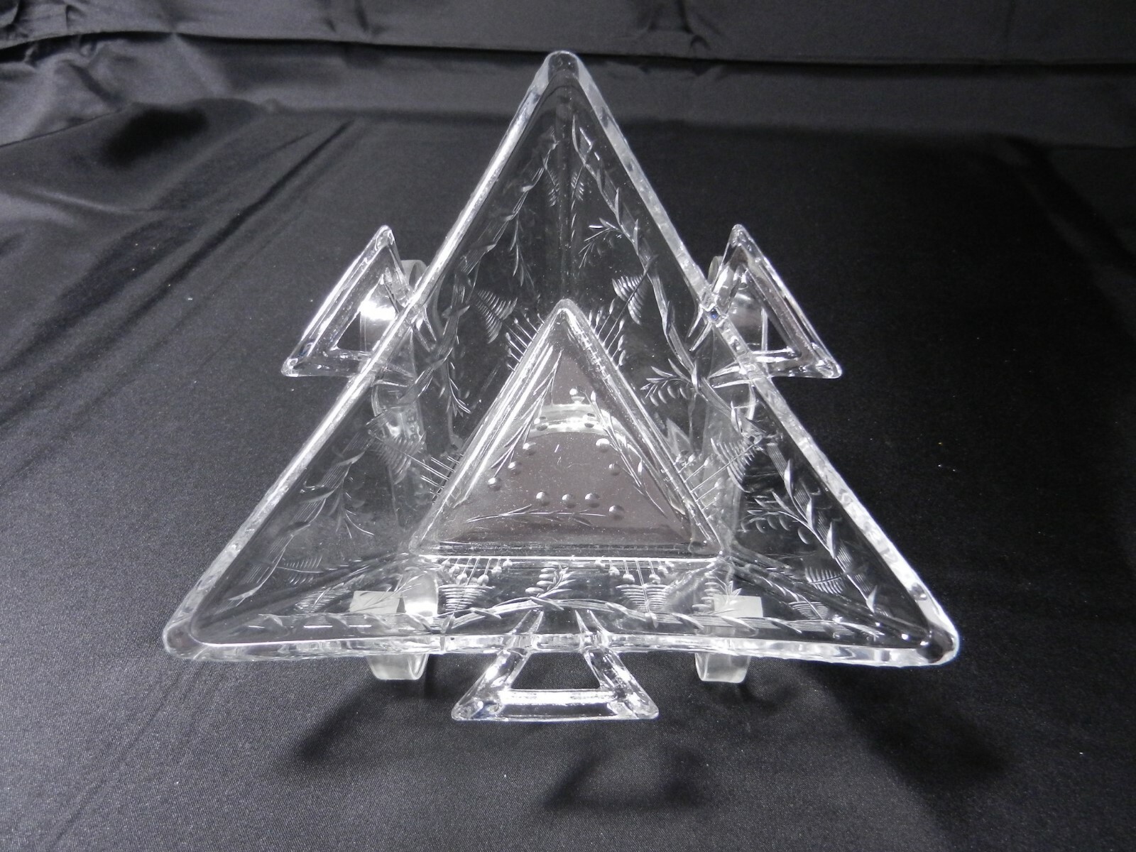 Heisey Crystal Triangle Dish Unidentified Cuts 3 Sq Handles Clear 6 1/4 ...