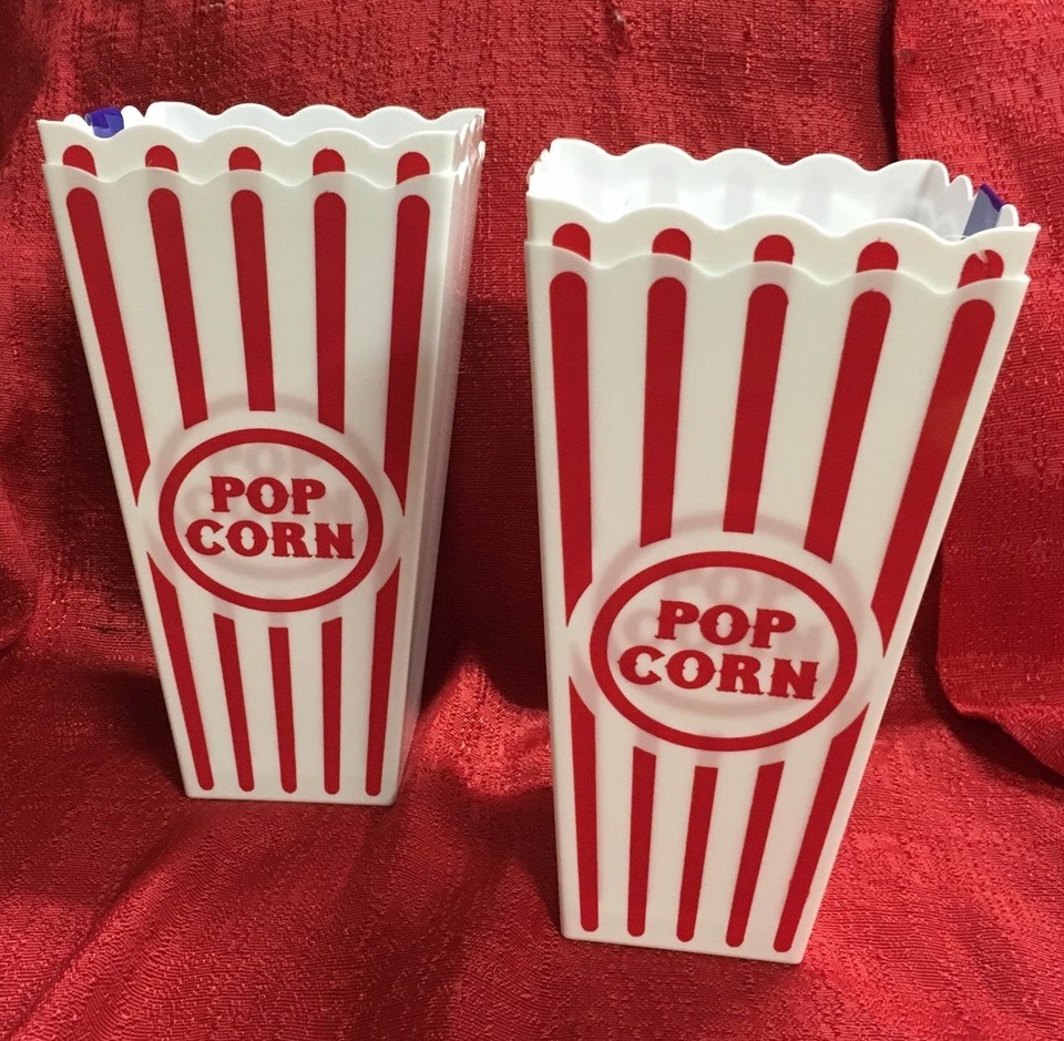 Set of 6 Popcorn Plastic Container Box Tub Bowl Home Movie Theater ...