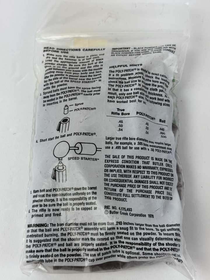 Muzzle Loaders Butler Creek Poly Patch .54 50count | eBay