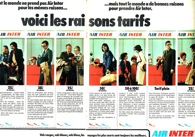 publicité Advertising 0423 1976 Air Inter raisons tarifs poster 52 cms ...