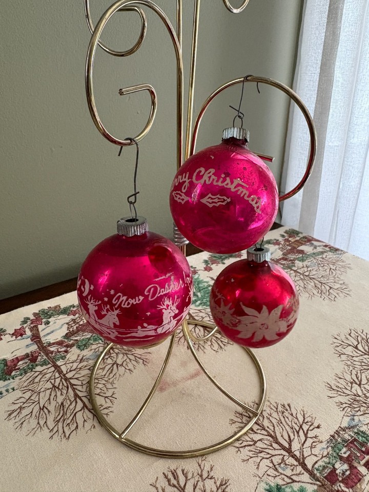 Vintage Shiny Brite Red Santa Reindeers & Merry Christmas Stencil ...