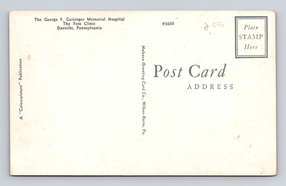 Danville PA-Pennsylvania, Foss Clinic, Geisinger Mem Hospital Vintage ...