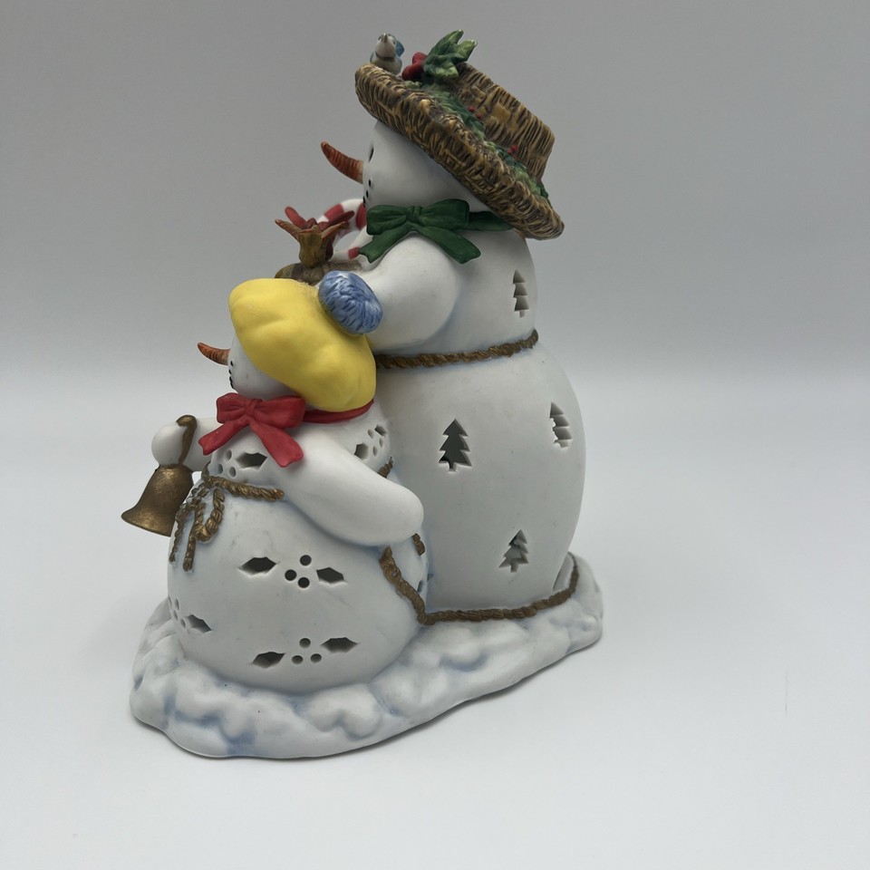 Retired Partylite P7702 Snowbell Snowman Family Ceramic Tealight Holder ...