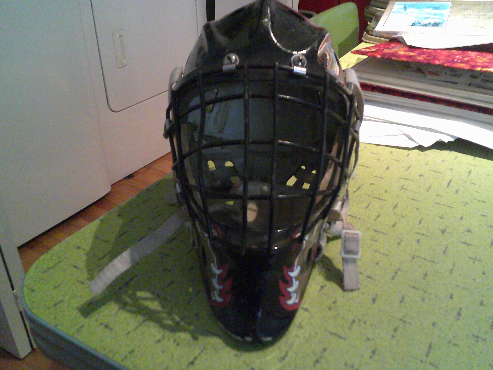 VINTAGE ITECH GOALIE MASK-FULL CAGE-GREAT PANTHER ARTWORK-CERTIFIED ...