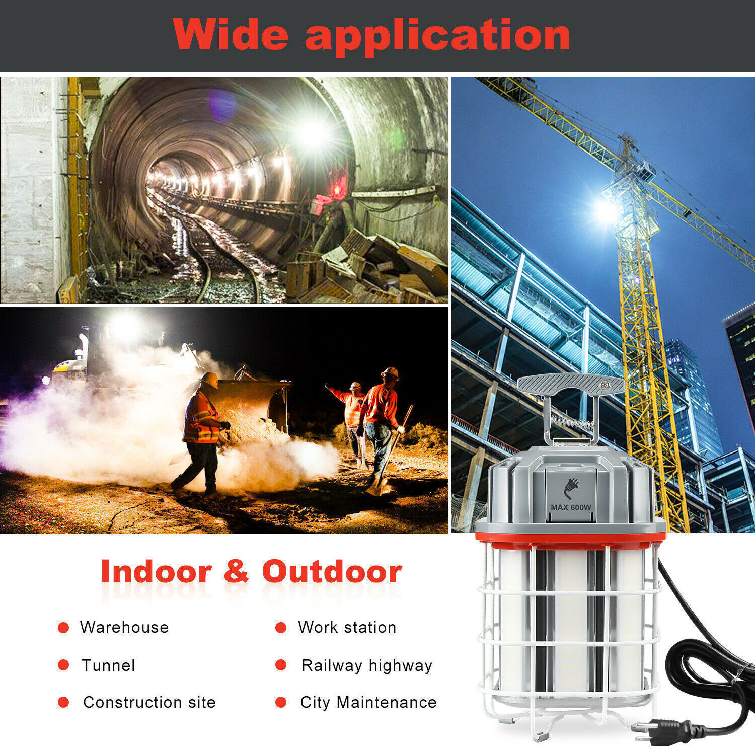 100W LED Temporary Work Light Linkable Construction Jobsite Hanging ...