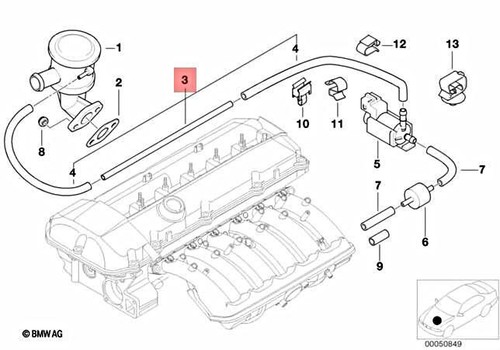 Genuine BMW E38 E39 E46 E53 Z3 Air Pump F Vacuum Control Pipe OEM ...