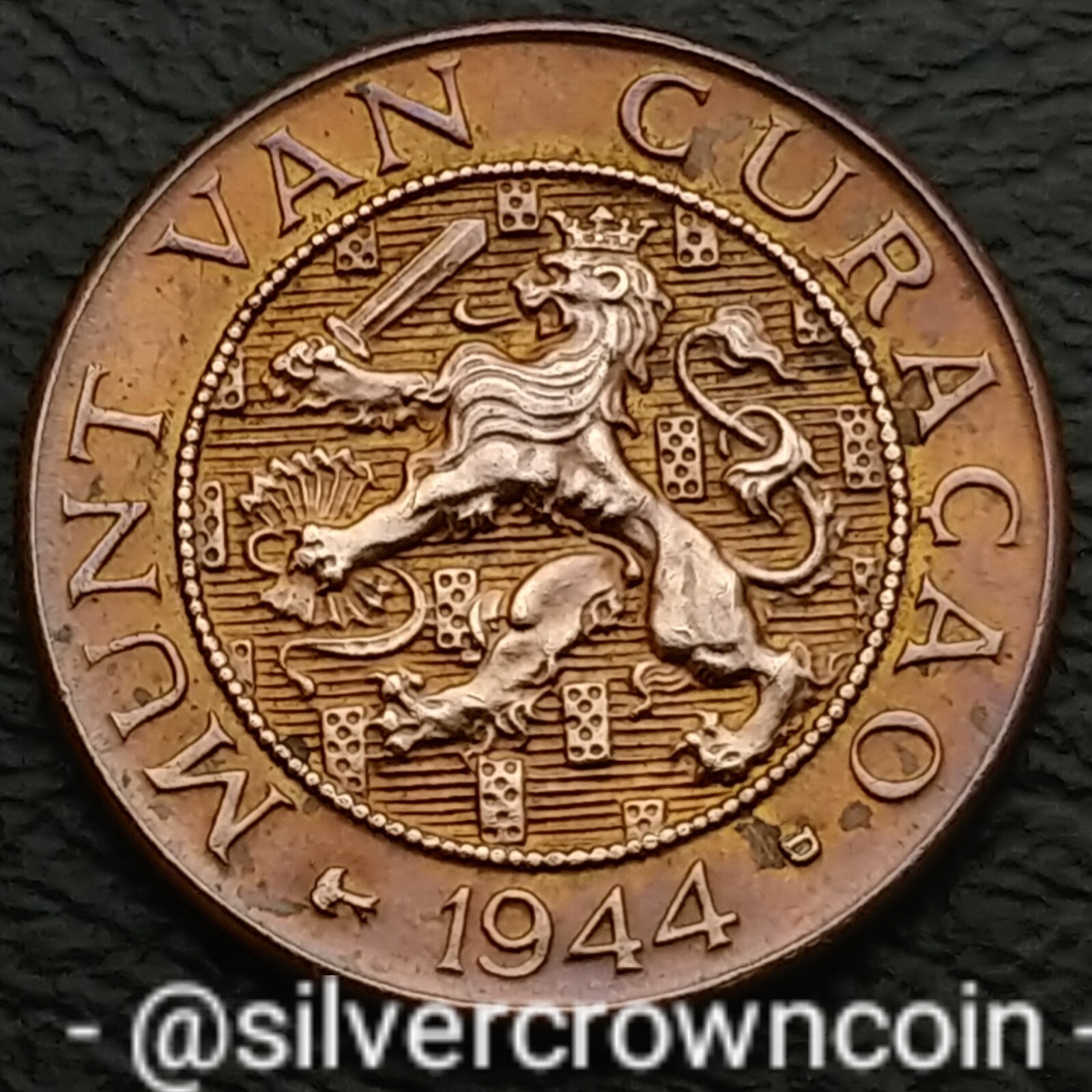 Curacao Netherlands KD 1 Cent 1944 D Palm. KM#41. Bronze One Penny coin ...