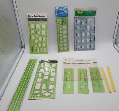 MIXED LOT LETTERING GUIDES Berol , Helix, + RapiDesign Vintage Template ...