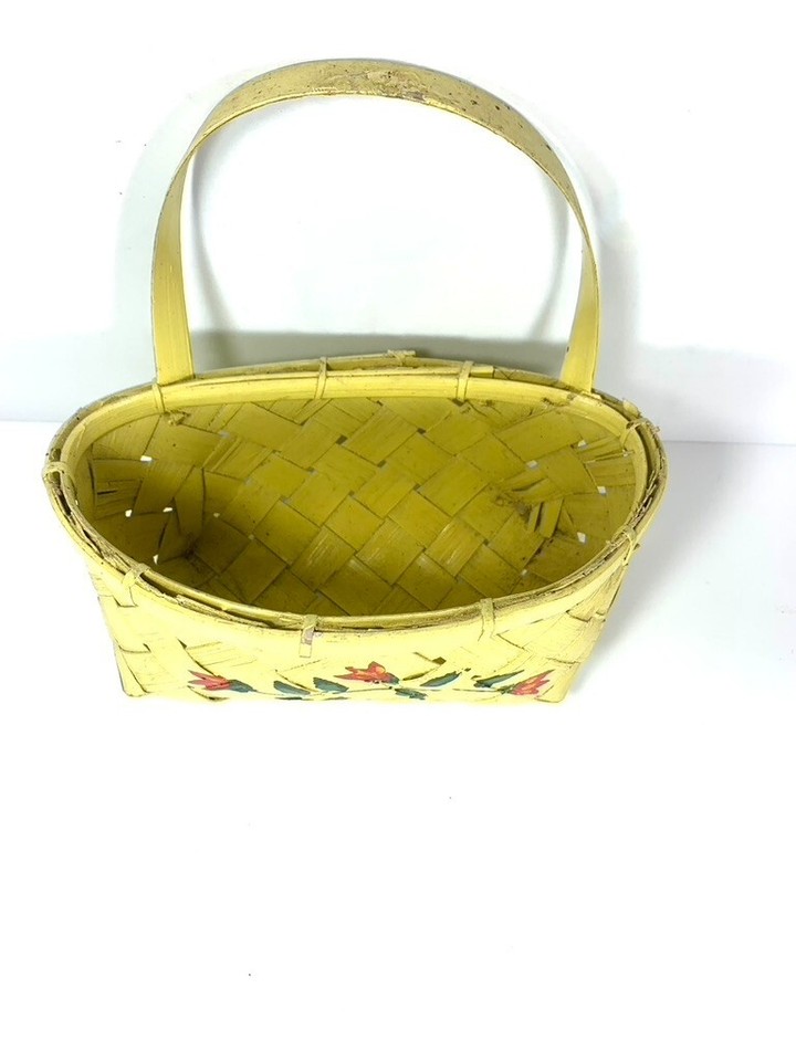 Hand Painted Flower Basket Woven Wall Hanging Farmhouse Decor Cottage ...
