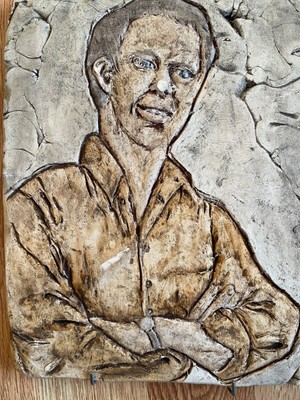SHERRI CAVAN (1938-2016) 1 OF A KIND HARD CLAY PORTRAIT MAN TILE 7.75 ...
