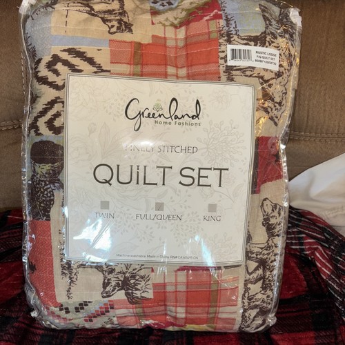 RUSTIC LODGE Full Queen QUILT SET: RED PLAID REVERSIBLE WESTERN CABIN ...