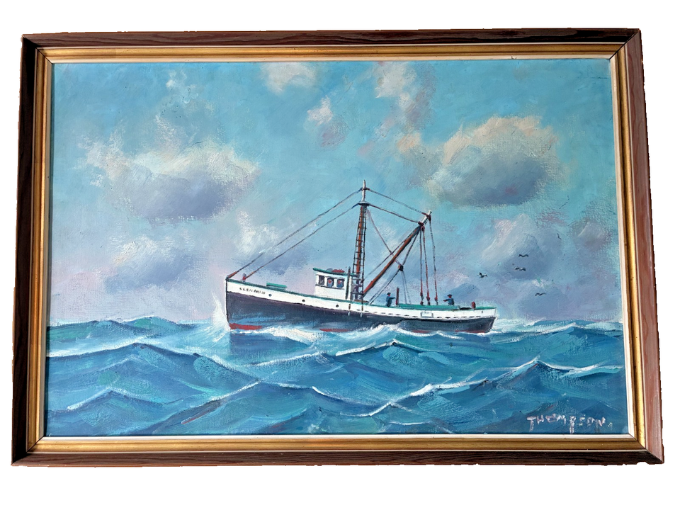 ELLERY THOMPSON Oil Painting "Dragger Eleanor 1927-1958" Signed Marine ...