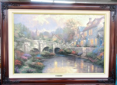 Vintage Signed Thomas Kinkade “Cobblestone Brooke” 24X36 Framed print ...