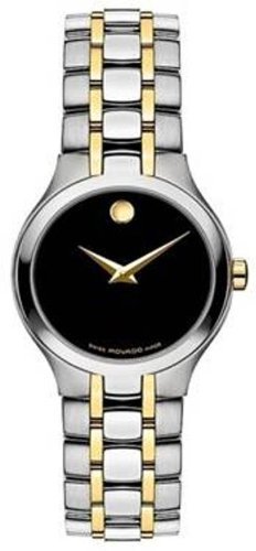 USED Ladies Movado Folio 18K Gold plate & SS watch - Black Dial ...