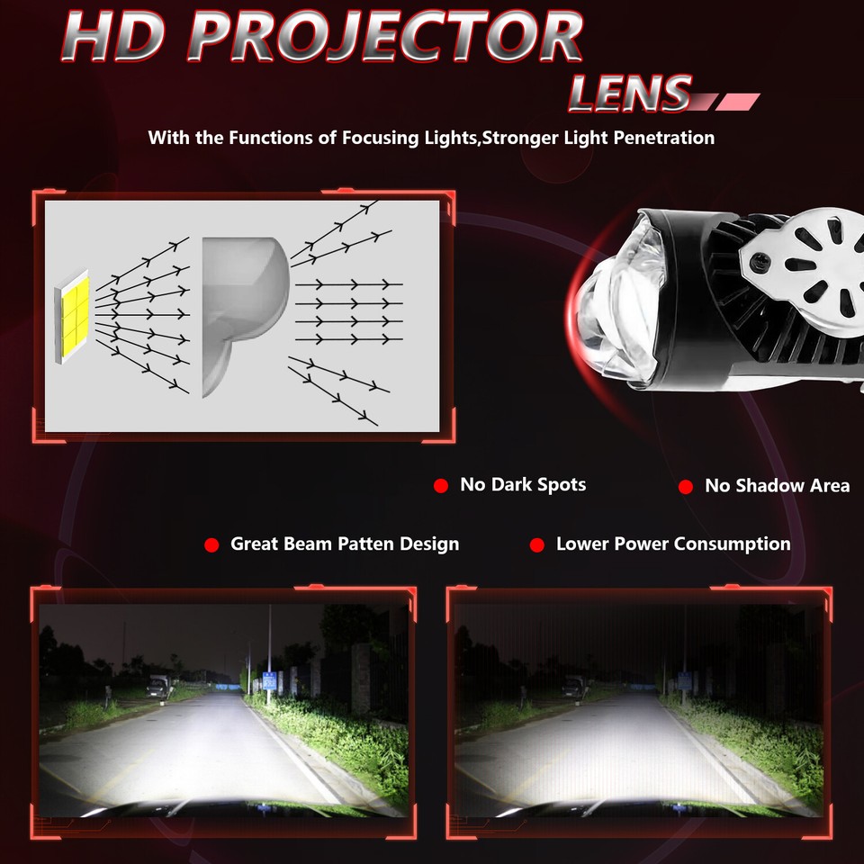 2x 9003 H4 LED Projector Lens Headlight Bulbs Kit High-Low Beam 160W ...
