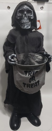 Spooky Village Halloween Animated Grim Reaper With Candy Bag, 36 Inches ...