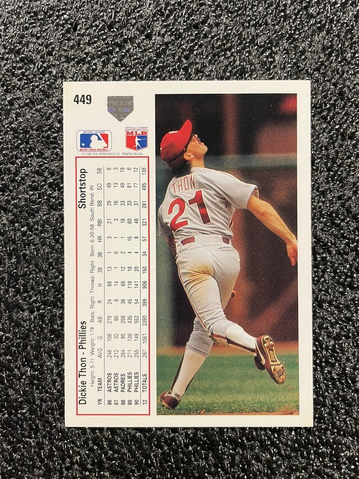 1991 Upper Deck Philadelphia Phillies Baseball Card #449 Dickie Thon | eBay