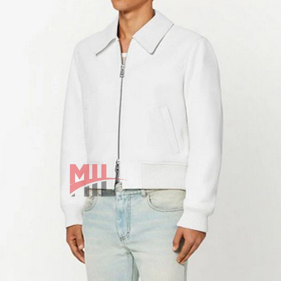 Handmade Men's White Color Genuine Leather Fashion Biker Zipper Jacket ...