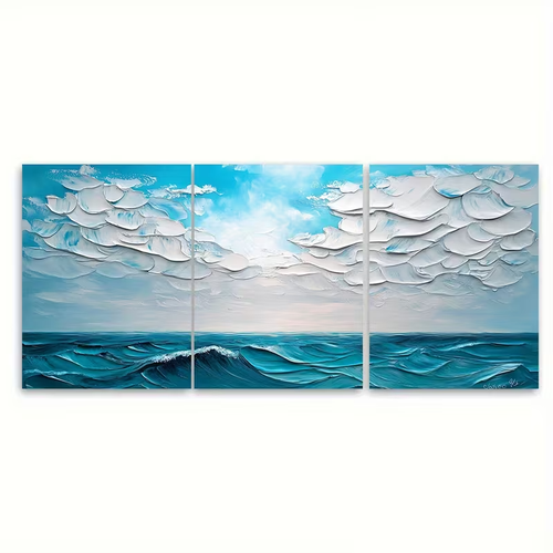 3pcs Sky And Sea Painting, Large Ocean Metal Print Ready to Hang Art ...