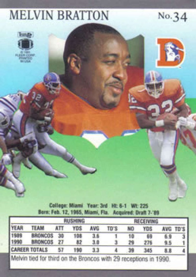 1991 Fleer Ultra #34 Melvin Bratton NM-MT Broncos | eBay