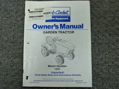 Cub Cadet Model 1541 Garden Tractor Owner Operator Maintenance Manual ...