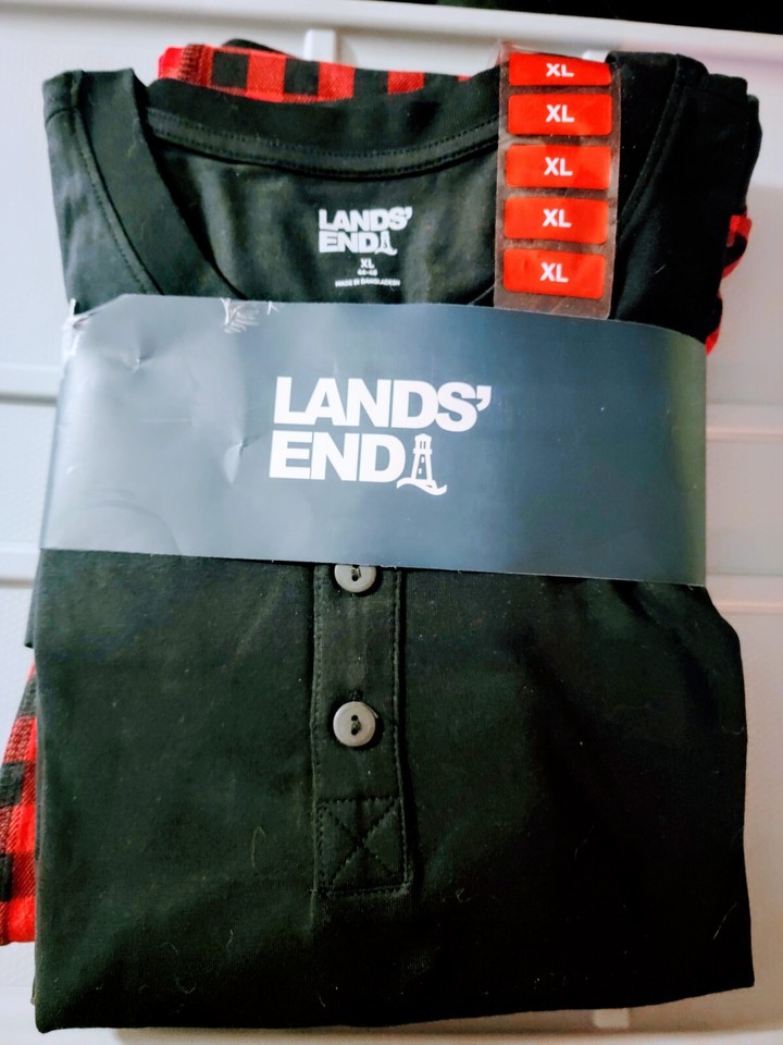 Mens Lands' End 2 Piece Lounge Set Red Buffalo Check Size XL Pajama Set | eBay
