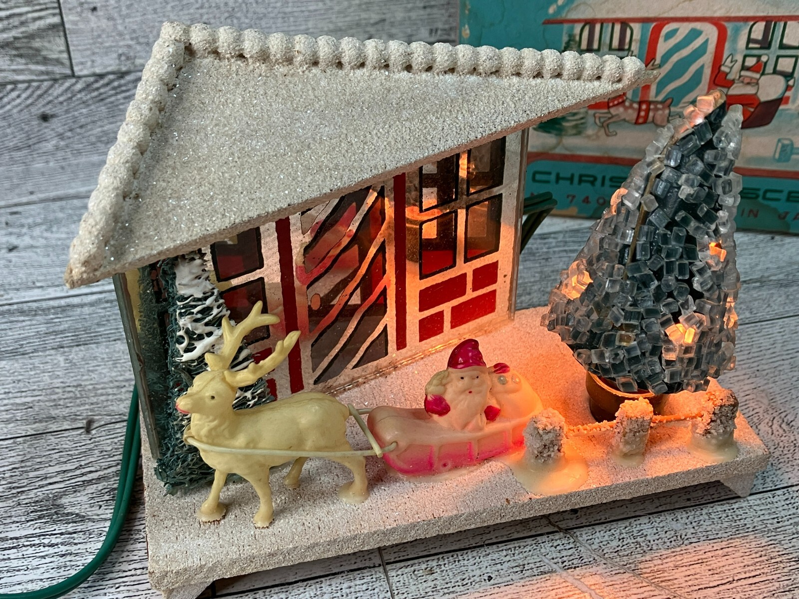 Vintage TWINKLE LITE Electric Christmas Santa Claus and Reindeer Sleigh ...