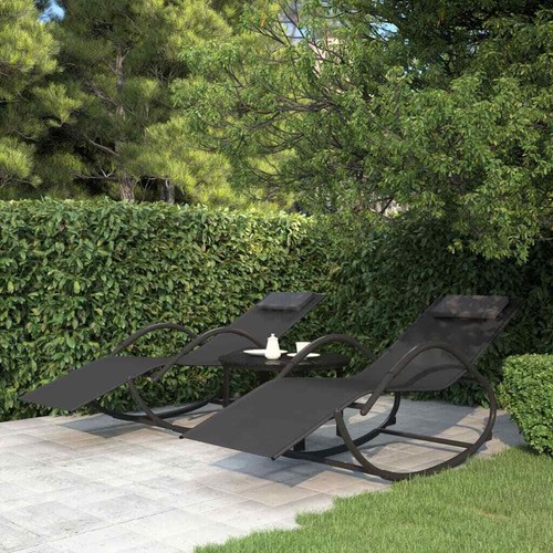 Rocking Sun Loungers 2 pcs Black Steel and Textilene vidaXL | eBay ...