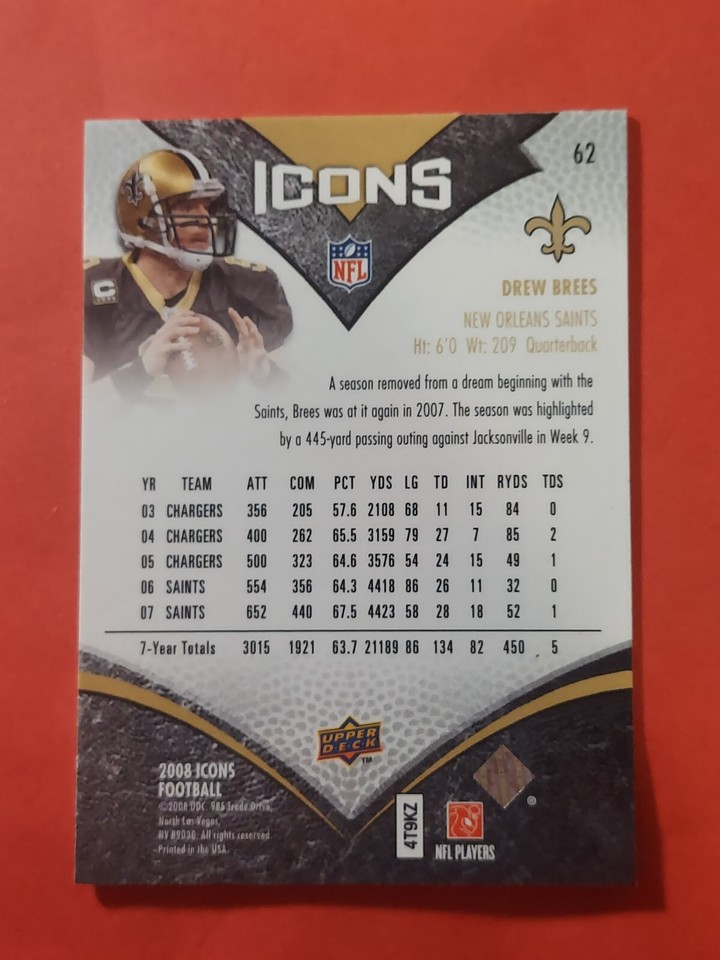 2008 Upper Deck Icons #62 Drew Brees, cd1 | eBay