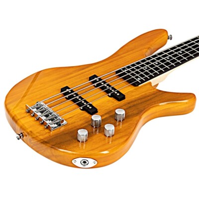 Full-Size Trans Yellow 5 String Electric Bass with 24 Fret Rosewood ...