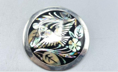 Vintage Sterling Silver Abalone Shell Hook Bale PENDANT BROOCH Bird ...