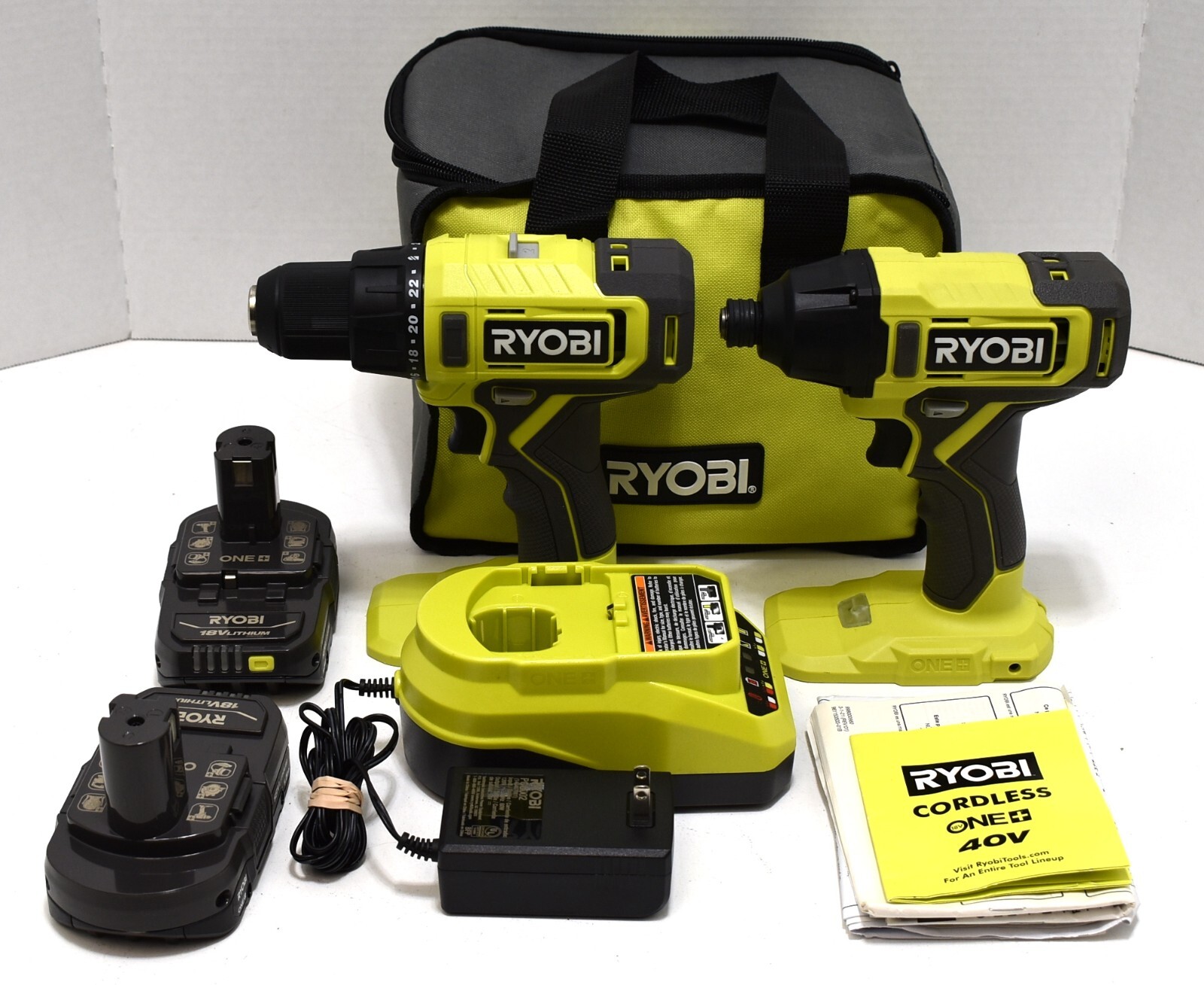 Ryobi ONE+ 18V Drill/Driver, Impact Driver, 2x 1.5Ah Batteries p1817 | eBay