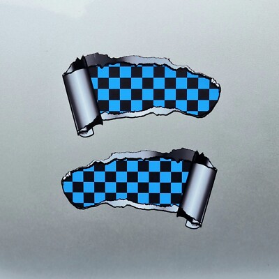 2x Black & Blue Chequered Flag Ripped Metal Slash Vinyl Sticker Decal ...