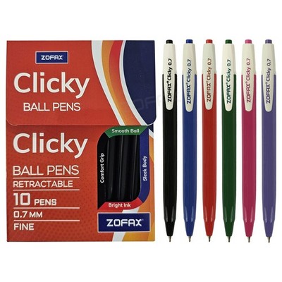 BLACK BLUE RED GREEN PINK PURPLE Retractable Ballpoint Pens 0.7mm Fine ...